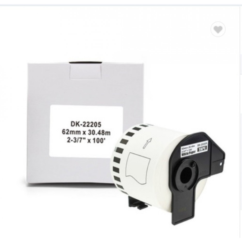 Brother DK22205 Continuous White label 62mm x 30.48m compatible